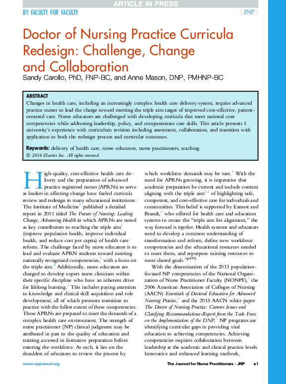 (PDF) Doctor of Nursing Practice Curricula Redesign: Challenge, Change ...