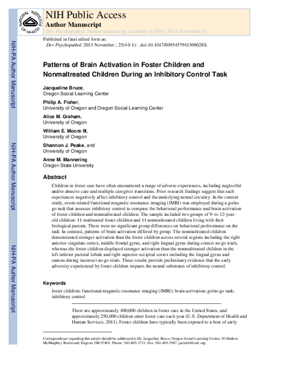 (PDF) Patterns of brain activation in foster children and nonmaltreated ...