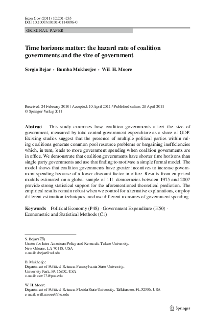 (PDF) Time horizons matter: the hazard rate of coalition governments ...