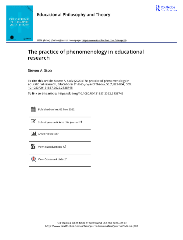 (PDF) The practice of phenomenology in educational research