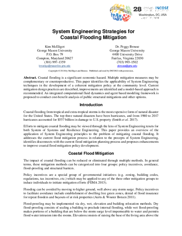(PDF) System Engineering Strategies for Coastal Flooding Mitigation