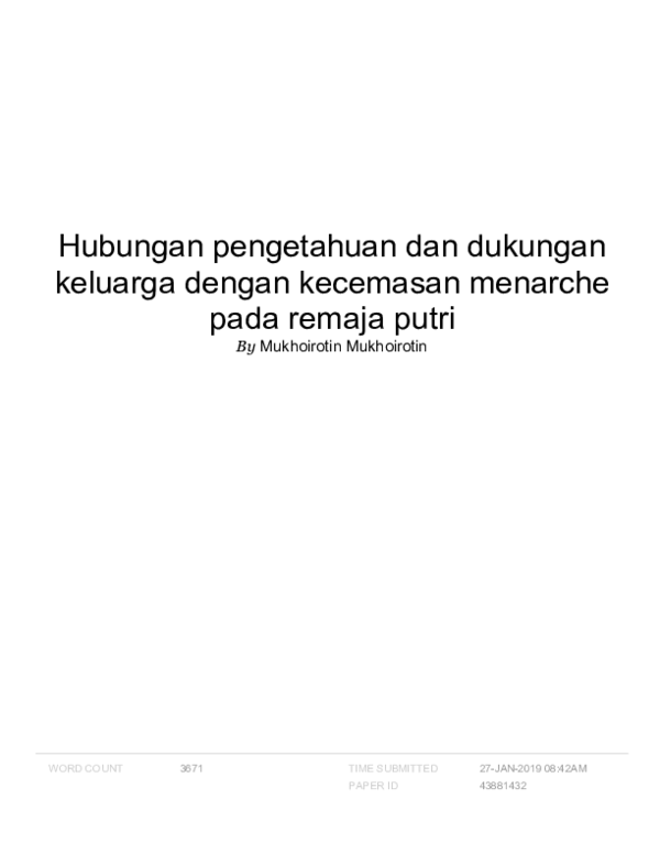 (PDF) Hubungan Pengetahuan dan Dukungan Keluarga dengan Kecemasan Menarche Pada Remaja Putri