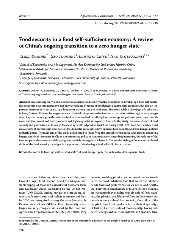 (PDF) Food security in a food self-sufficient economy: A review of ...
