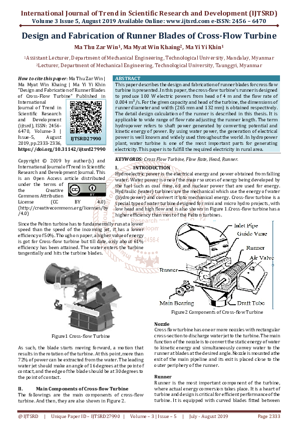 (PDF) Design and Fabrication of Runner Blades of Cross Flow Turbine