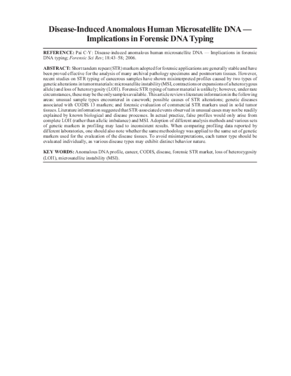 (PDF) Disease-Induced Anomalous Human Microsatellite DNA - Implication ...