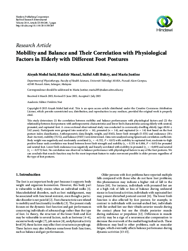 (PDF) Mobility and Balance and Their Correlation with Physiological ...