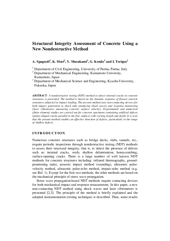 (PDF) Structural Integrity Assessment of Concrete Using a New Nondestructive Method