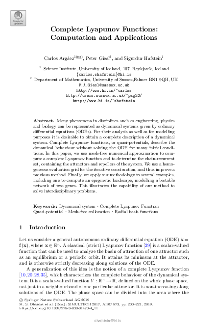 (PDF) Complete Lyapunov Functions: Computation and Applications