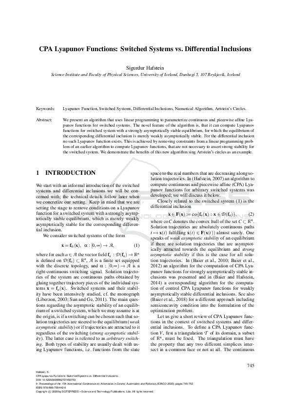 CPA Lyapunov Functions: Switched Systems vs. Differential Inclusions