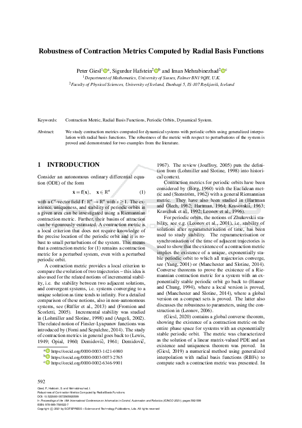 (PDF) Robustness of Contraction Metrics Computed by Radial Basis Functions | Sigurdur Hafstein ...
