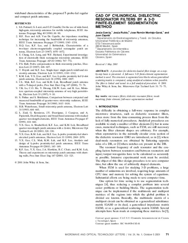 Pdf Cad Of Cylindrical Dielectric Resonator Filters By A 3 D Finite Element Segmentation Method
