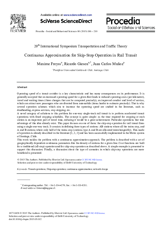 (PDF) Continuous approximation for skip-stop operation in rail transit
