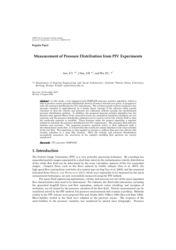 (PDF) Measurement of pressure distribution from PIV experiments