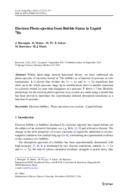 (PDF) Electron Photo-ejection from Bubble States in Liquid 4He