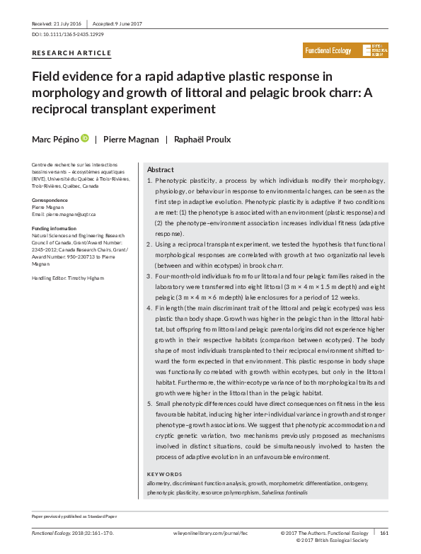 (PDF) Field evidence for a rapid adaptive plastic response in ...