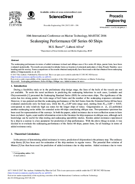(PDF) Seakeeping Performance of Series 60 Ships
