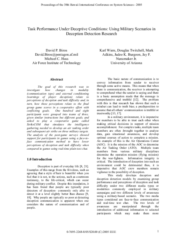 (PDF) Task Performance Under Deceptive Conditions: Using Military ...