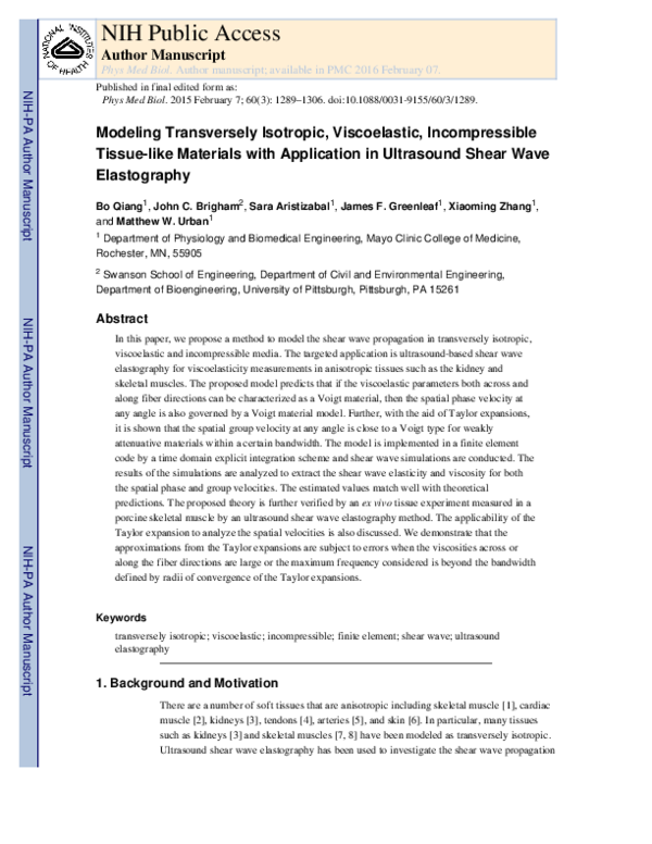(PDF) Modeling transversely isotropic, viscoelastic, incompressible tissue-like materials with ...