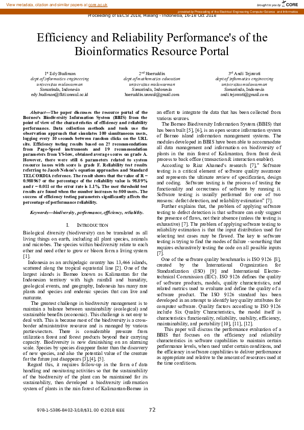 (PDF) Efficiency and Reliability Performance's of the Bioinformatics ...