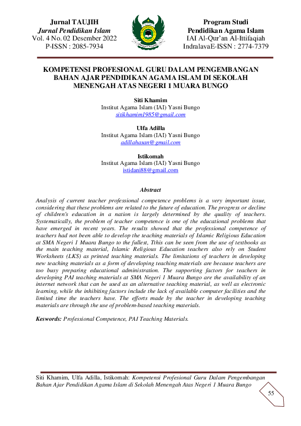 (PDF) Kompetensi Profesional Guru Dalam Pengembangan Bahan Ajar ...