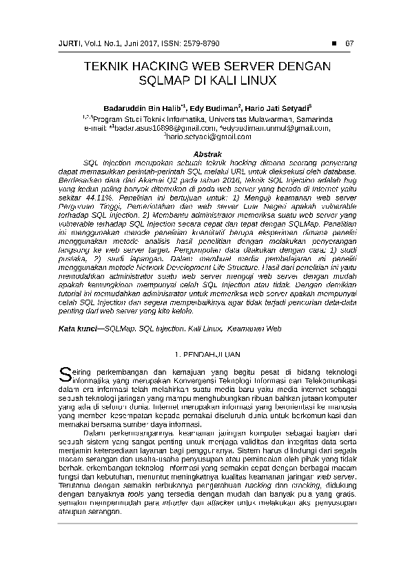 (PDF) Teknik Hacking Web Server Dengan Sqlmap Di Kali Linux
