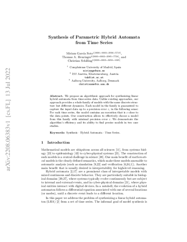(PDF) Synthesizing Hybrid Automata from Time Series