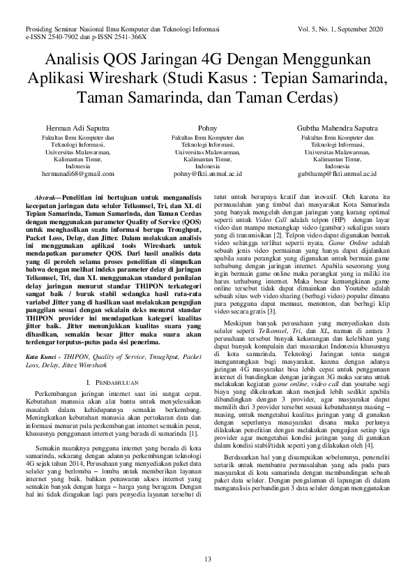 (PDF) Analisis QOS Jaringan 4 G Dengan Menggunkan Aplikasi Wireshark ( Studi Kasus : Tepian ...