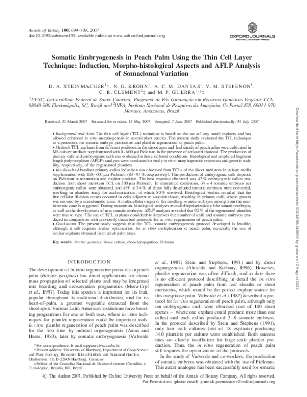 (PDF) Somatic Embryogenesis in Peach Palm Using the Thin Cell Layer ...