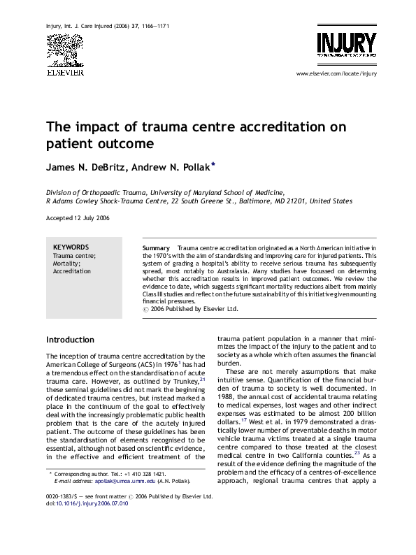 (PDF) The impact of trauma centre accreditation on patient outcome