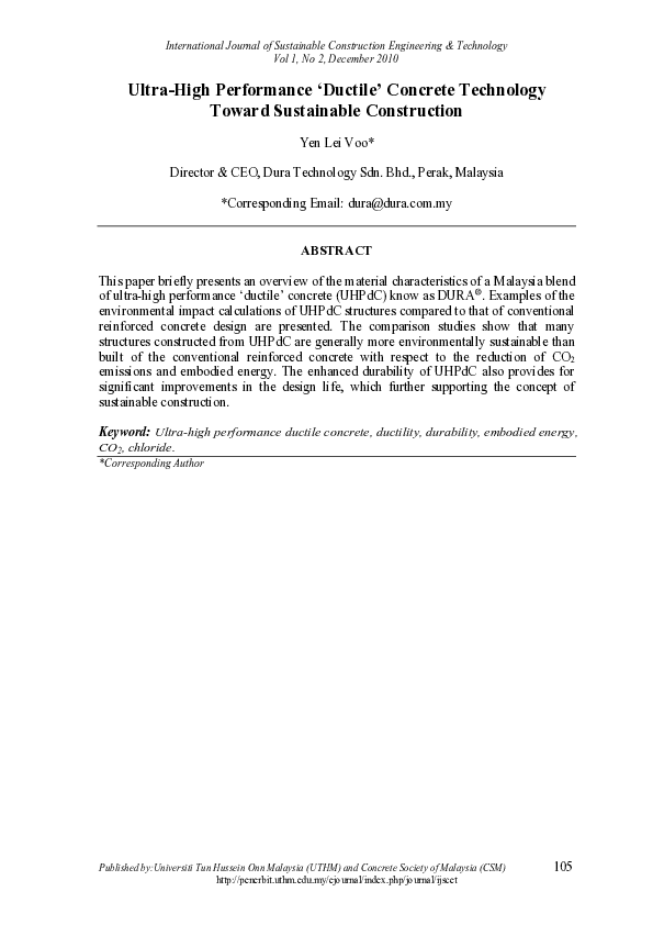 (PDF) Ultra-High Performance ‘Ductile’ Concrete Technology Toward ...