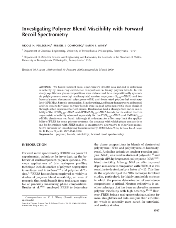 (PDF) Investigating polymer blend miscibility with forward recoil spectrometry