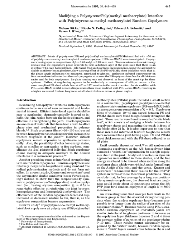 (PDF) Modifying a Polystyrene/Poly(methyl methacrylate) Interface with ...