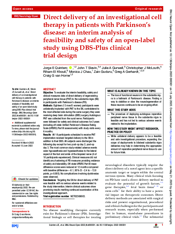 (PDF) Direct delivery of an investigational cell therapy in patients ...