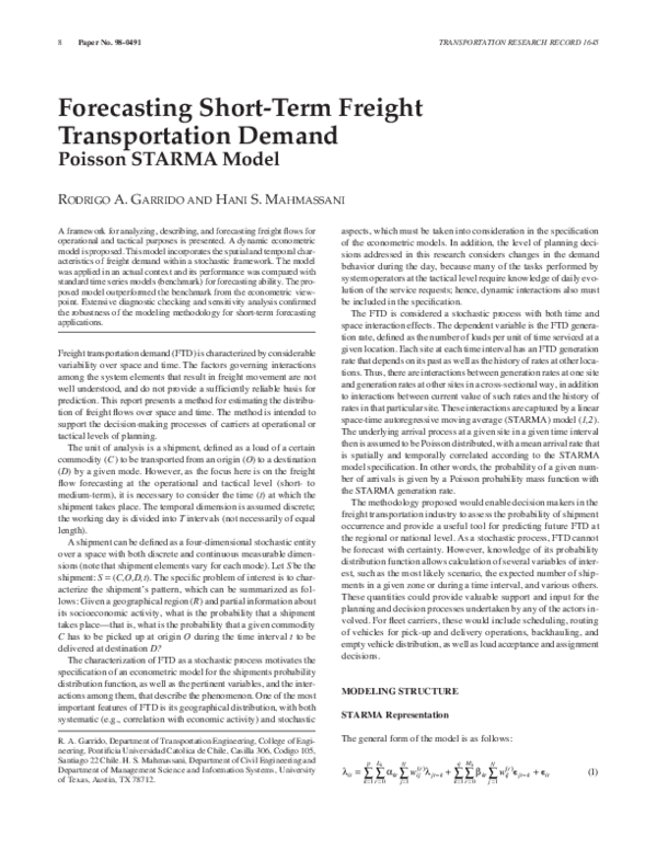 (PDF) Forecasting Short-Term Freight Transportation Demand: Poisson STARMA Model