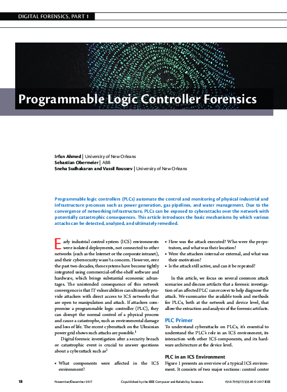 (PDF) Programmable Logic Controller Forensics