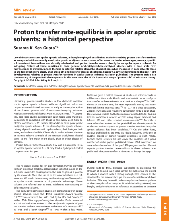 (PDF) Proton transfer rate-equilibria in apolar aprotic solvents: a ...