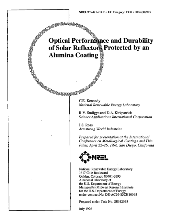(PDF) Optical performance and durability of solar reflectors protected ...