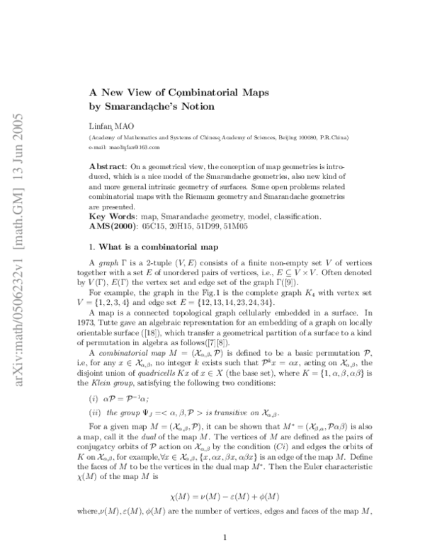 (PDF) A new view of combinatorial maps by Smarandache's notion