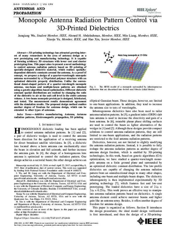 (PDF) Monopole Antenna Radiation Pattern Control via 3-D-Printed Dielectrics