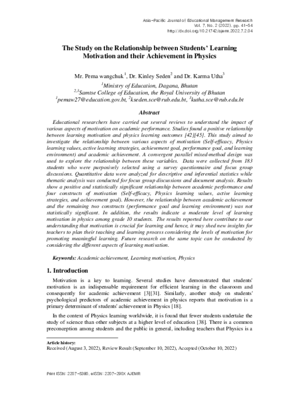 (PDF) The Study on the Relationship between Students’ Learning Motivation and their Achievement ...
