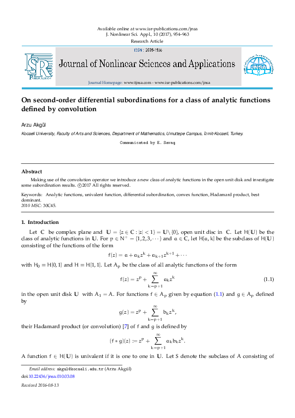 Pdf On Second Order Differential Subordinations For A Class Of Analytic Functions Defined By