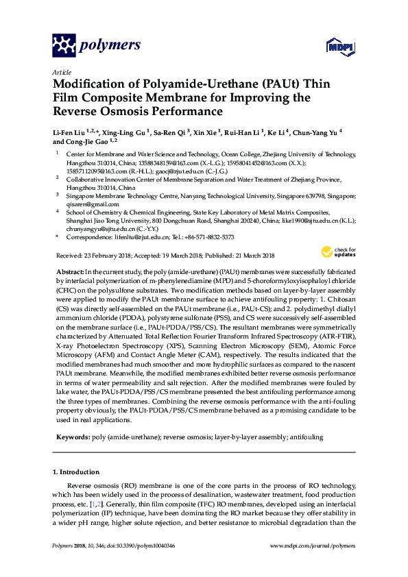 (PDF) Modification of Polyamide-Urethane (PAUt) Thin Film Composite ...