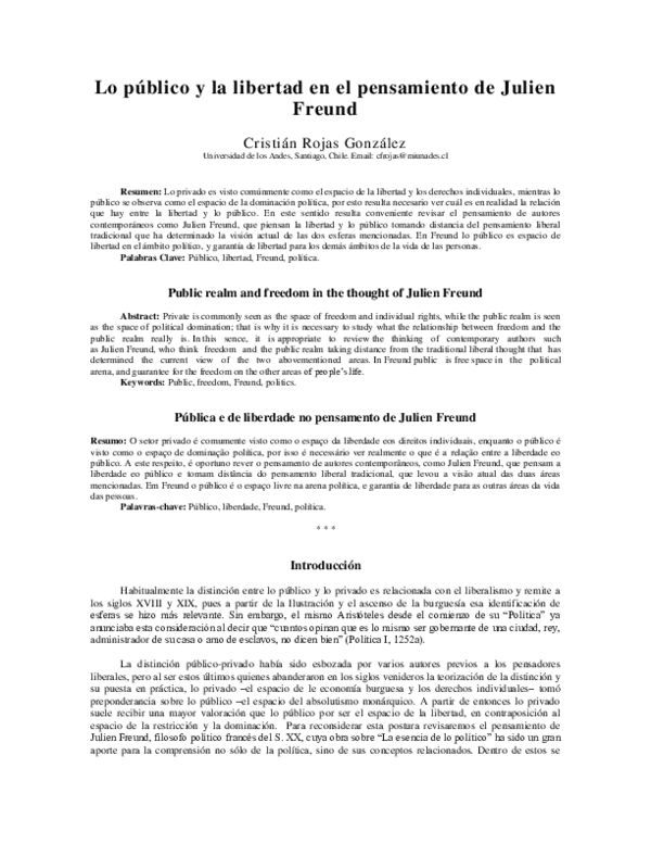 (PDF) Lo público y la libertad en el pensamiento de Julien Freund