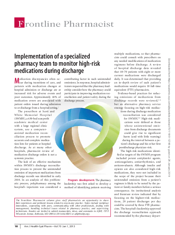 (PDF) Implementation of a specialized pharmacy team to monitor high ...