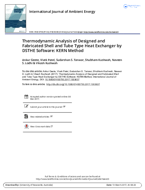 (PDF) Thermodynamic analysis of designed and fabricated shell- and tube ...