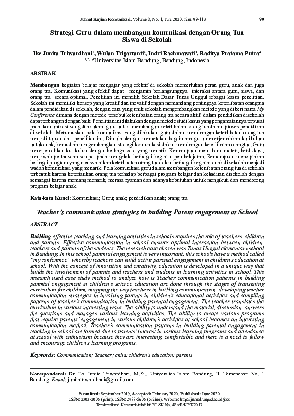 (PDF) Strategi Guru dalam membangun komunikasi dengan Orang Tua Siswa di Sekolah | Raditya ...