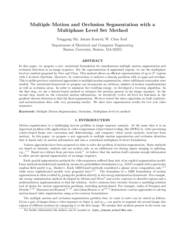 (PDF) Multiple motion and occlusion segmentation with a multiphase level set method