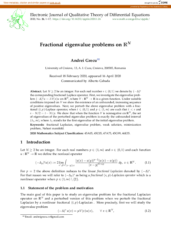 (PDF) Fractional eigenvalue problems on $\mathbb{R}^N$