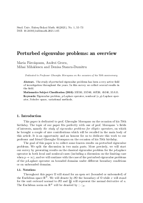 (PDF) Perturbed eigenvalue problems: an overview