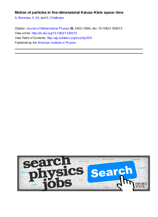 (PDF) Motion of particles in five‐dimensional Kaluza–Klein space–time